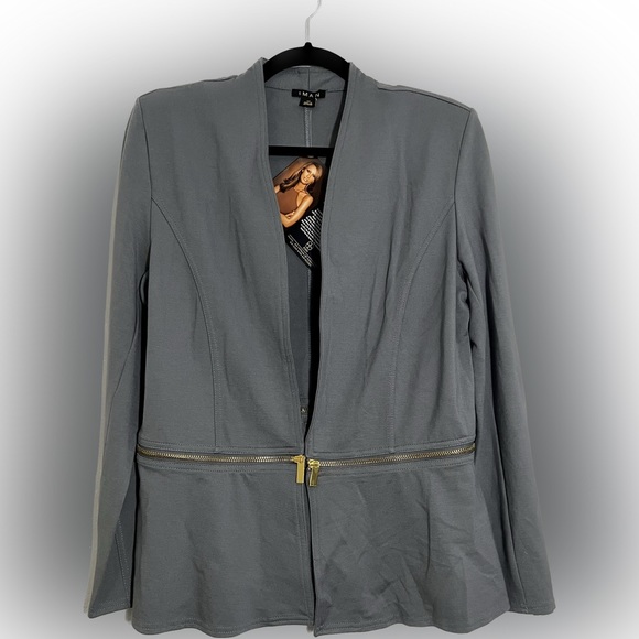 IMAN | Jackets & Coats | Nwt Chic Modern Womens Grey Jacket With Gold ...